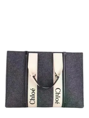 Chloé Woody Recycled Felt Large Tote Bag With Leather And Canvas - Black