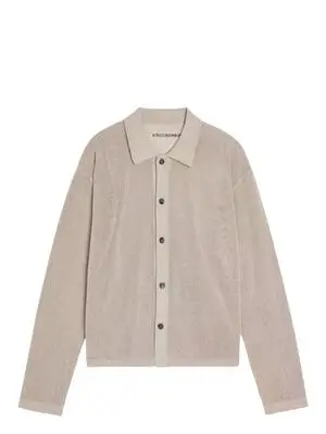 MKI MIYUKI ZOKU Mesh-knit Polo Cardigan - Neutrals