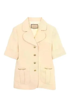 Gucci Beige Wool Diamond Pattern Horsebit Jacket - Neutrals