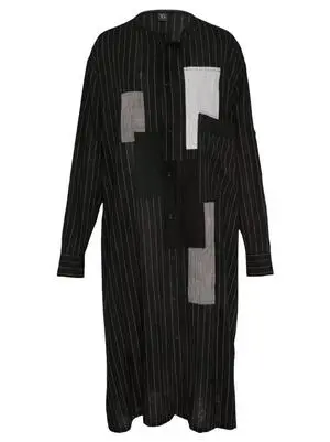Y’s Midi Patchwork Pinstripe Shirt Dress - Black
