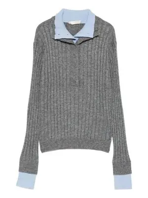 ELEH Eleh Ribbed-Knit Button-Up Polo Top