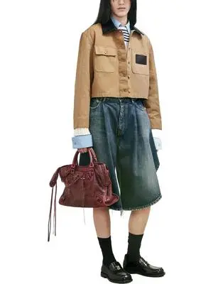 Balenciaga Leather-collar Cropped Jacket - Neutrals