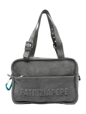 Patrizia Pepe Logo-embossed Suede Shoulder Bag - Grey