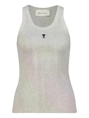 AMI Paris De Coeur Ribbed Tank Top - Grey