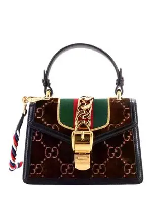 Gucci Sylvie Gg Velvet Mini Satchel Top Handle Bag - Brown