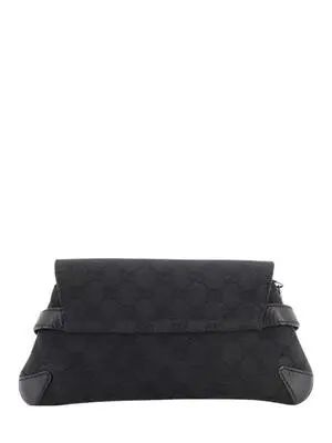 Gucci Horsebit Chain Gg Canvas Leather Clutch Bag - Black