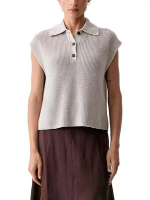 Marc O'polo Sleeveless Ribbed Knit Polo Shirt - Neutrals