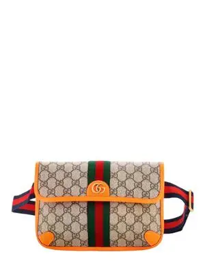 Gucci Ophidia Flap Gg Coated Canvas Belt Bag - Brown