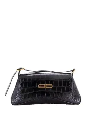 Balenciaga Crocodile Embossed Leather Shoulder Bag - Black