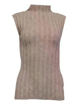 ANINE BING Ribbed Knit Mock Neck Sleeveless Top - Neutrals