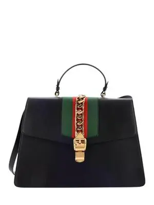Gucci Sylvie Top Handle Bag Leather Large Satchel - Black