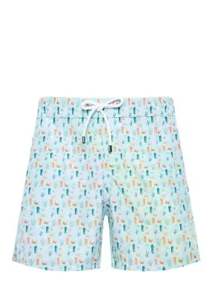Fedeli Seahorse Print Drawstring Swim Shorts - Blue