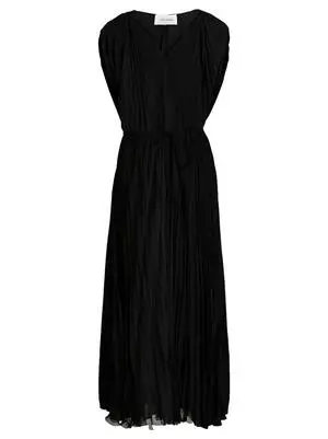 VALENTINO Valentino Garavani Black Silk Crepe Pleated Maxi Dress