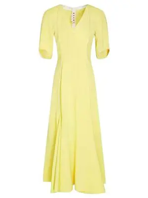 Marni Pleated Stretch-crepe Midi Dress - Yellow