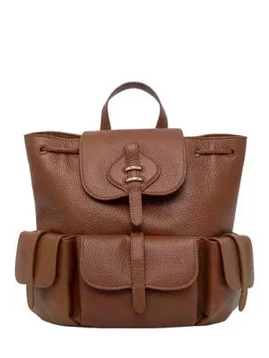 COCCINELLE Medium Mavery Grainy Leather Drawstring Backpack - Brown