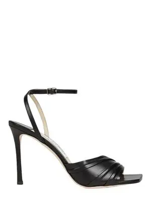 JIMMY CHOO Basil Ruched Leather Sandals - Black