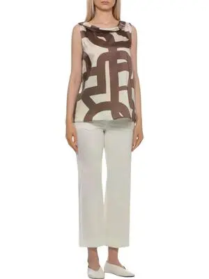 EMME Geometric Print Cowl Neck Sleeveless Blouse - Brown