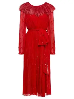 Valentino Garavani Feather-trimmed Fil Coupé Midi Dress - Red