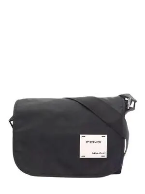 Fendi 2000s Logo Plate Shoulder Bag - Black