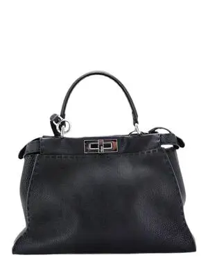 Fendi Selleria Peekaboo Rigid Leather Satchel - Black