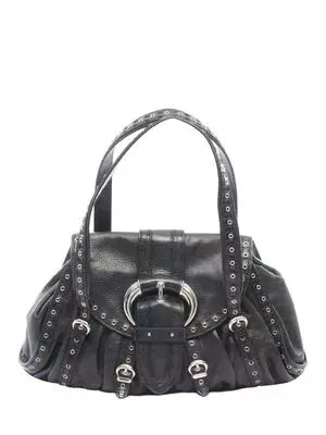 Dior Eyelet Lizard-embossed Leather Shoulder Bag - Black