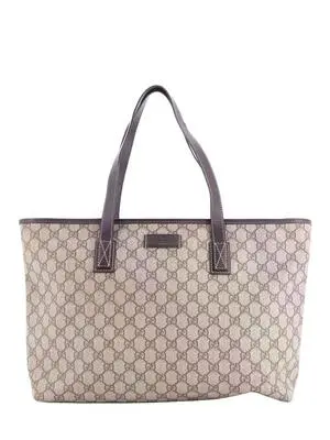 Gucci Gg Coated Canvas With Leather Medium Tote Bag - Brown