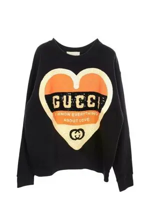 Gucci Cotton Sequin Heart Logo Sweatshirt - Black