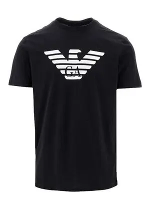 Emporio Armani Pia Cotton T-shirt With Eagle Print An - Blue