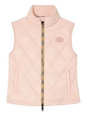 Burberry Quilted Puffer Vest With Checked Trim - Pink