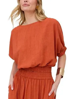 RAFFYA Poppy Boat Neck Top - Orange