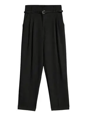 NOCTURNE Belted Pleated Front Tapered Trousers - Black