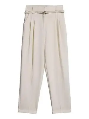 NOCTURNE Belted Pleated Front Tapered Trousers - Ivory