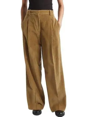 RÓHE Pleated Corduroy Trousers - Beige