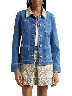 Cinq À Sept Dalton Floral Collar Stretch Denim Jacket - Saphir Multi