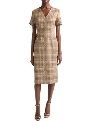 St. John Artisanal Weave Tweed Midi Dress - Copper Multi