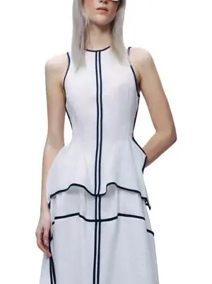 NOCTURNE Contrast Trim Peplum Top - Ivory
