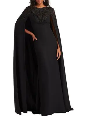 TADASHI SHOJI Tadashi Shoji Lace & Crepe Cape Gown