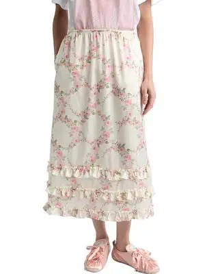 Simone Rocha Floral Ruffle Hem Skirt - Cream