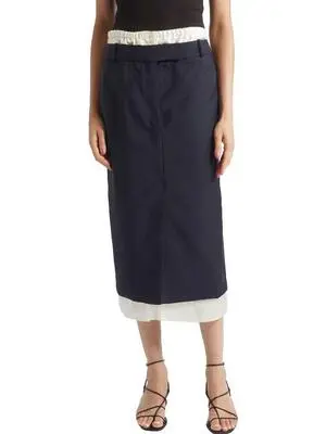 RÓHE Virgin Wool & Mohair Blend Pencil Skirt With Contrast Detail - Navy