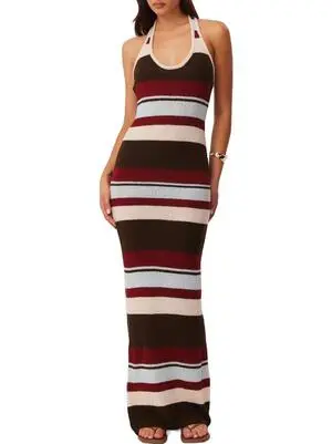 SNDYS. Effie Halter Neck Maxi Knit Dress - Multi Stripe