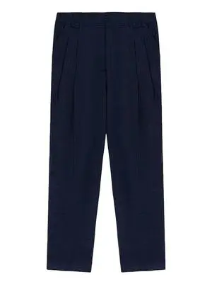 NOCTURNE Pleat Front Tapered Linen Trousers - Navy