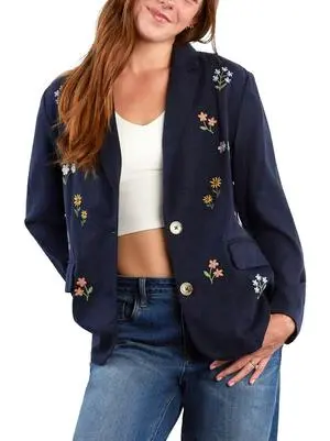 BILLY T Wild Blossom Embroidered Blazer - Navy