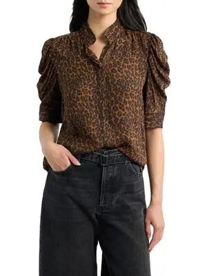 FRAME The Gillian Silk Top - Light Leopard Multi