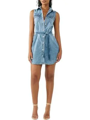 True Religion Sleeveless Denim Minidress - Bare Glow