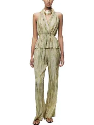 NOCTURNE Halterneck Peplum Top With Ring Chain Back Detail - Multi-colored