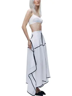 NOCTURNE Asymmetric Hem Skirt With Contrast Trim - Ivory