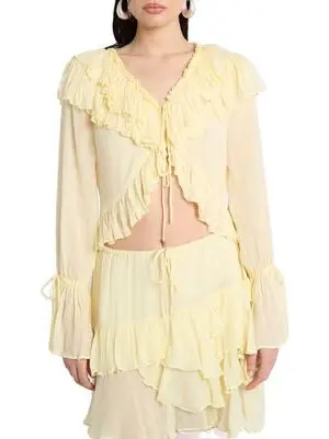MUSE ASSEMBLY Ruffle Tie Front V-neck Top - Lemon