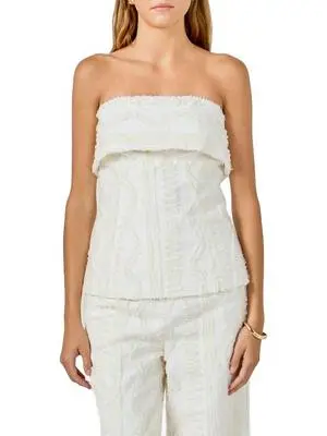 Endless Rose Fringed Strapless Cotton Top - Ivory