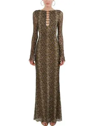 NOCTURNE Snake Print Long Sleeve Maxi Dress - Multi-colored