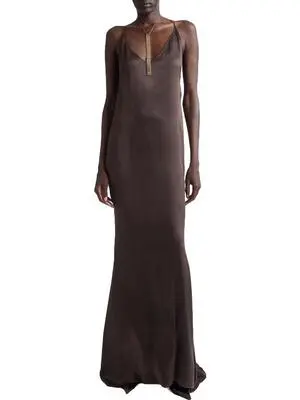 TOM FORD Silk Satin Halter Evening Slipdress - Espresso